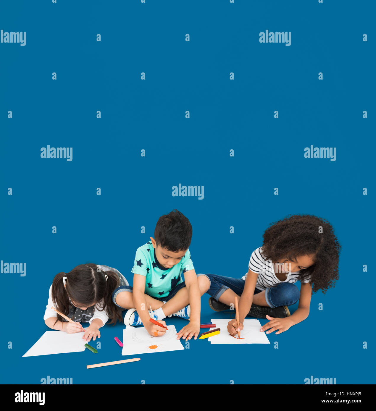Little Children Drawing Together Creative Stock Photo - Alamy