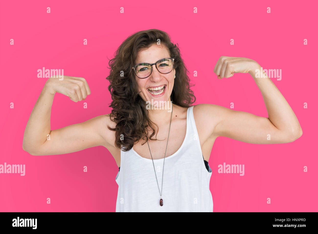 Caucasian Lady Strong Hand Gesture Stock Photo - Alamy