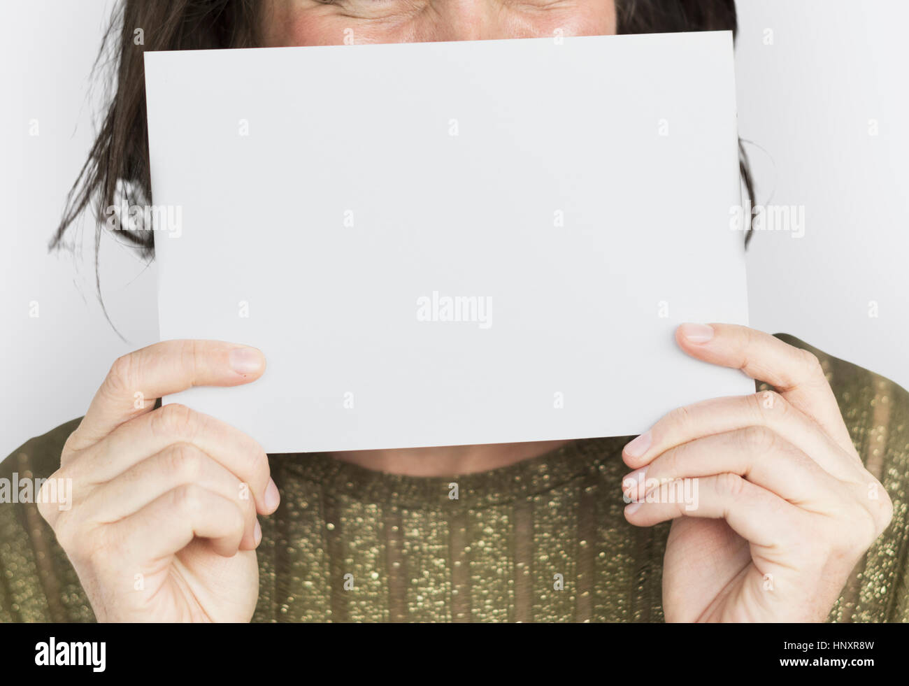 Woman Holding Blank Card Shoot Stock Photo - Alamy