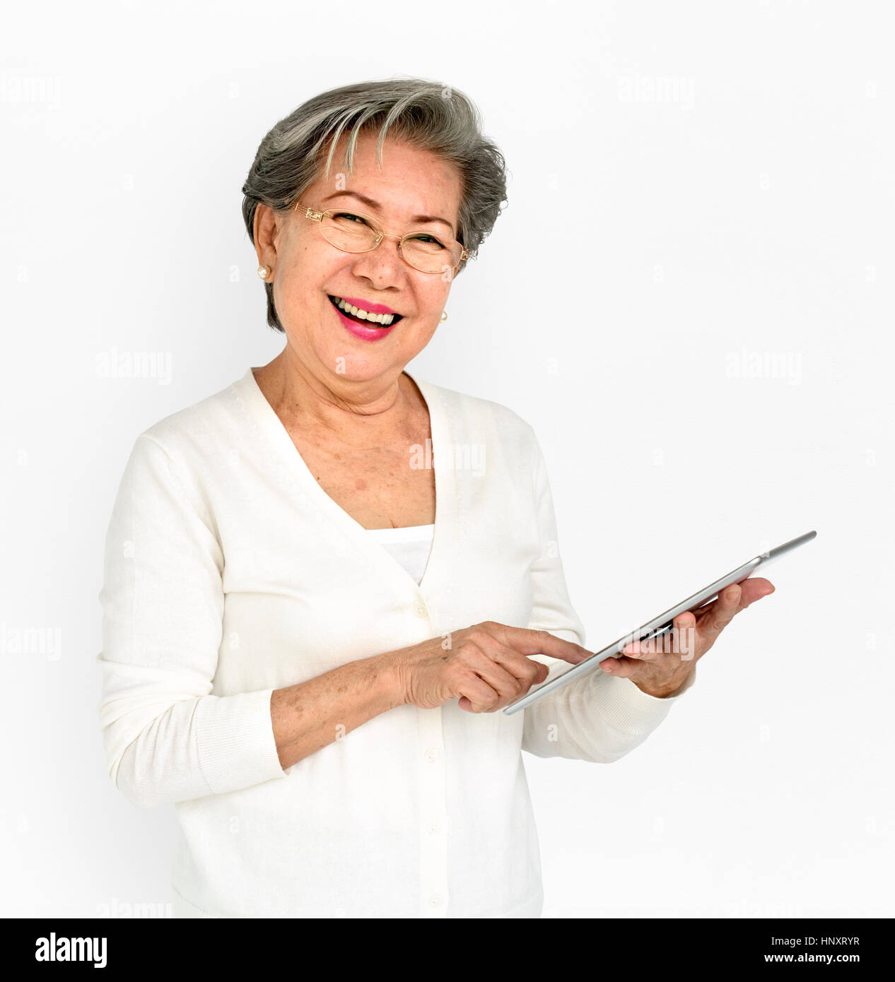 Woman cheerful portrait studio hi-res stock photography and images - Alamy