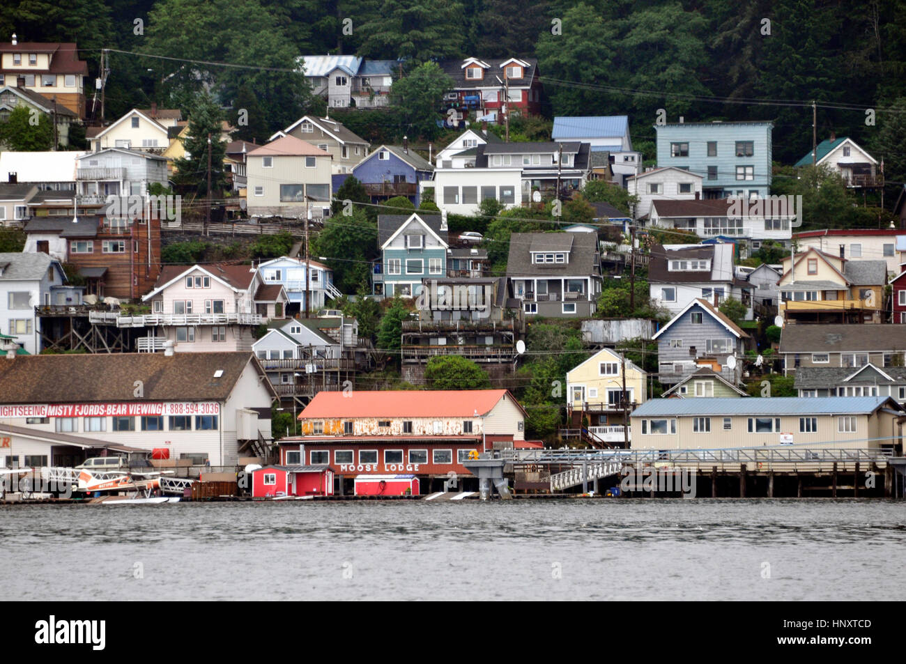 View the ketchikan houses from the fishing boat Stock Photo - Alamy
