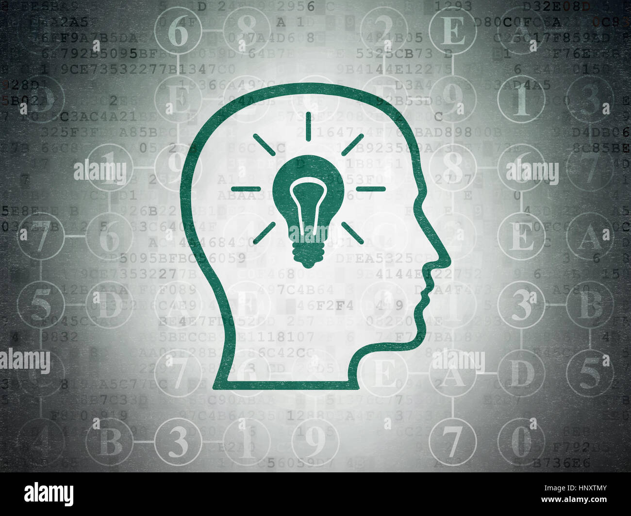 Data concept: Head With Lightbulb on Digital Data Paper background Stock Photo - Alamy