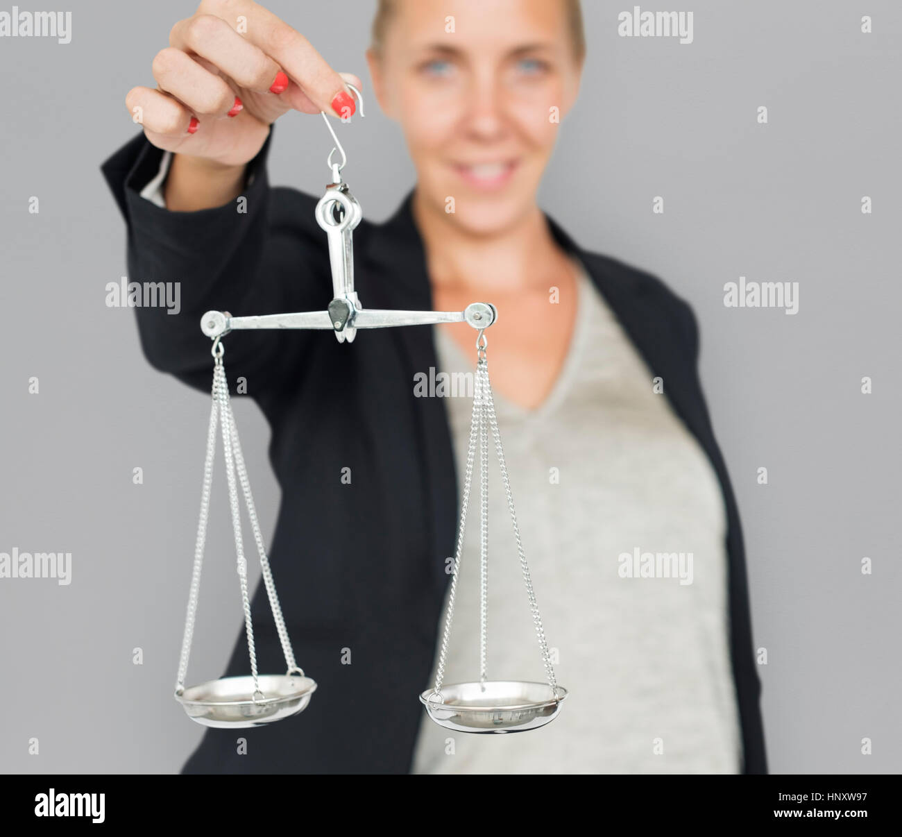 Business Woman Balance Scale Concept Stock Photo - Alamy
