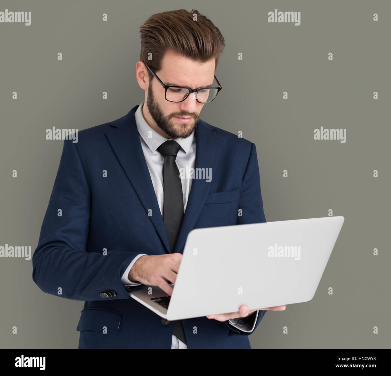 Caucasian Business Man Working Laptop Stock Photo - Alamy