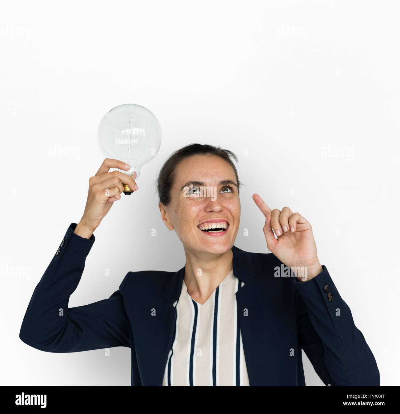 Caucasian Business Woman Light bulb Stock Photo - Alamy