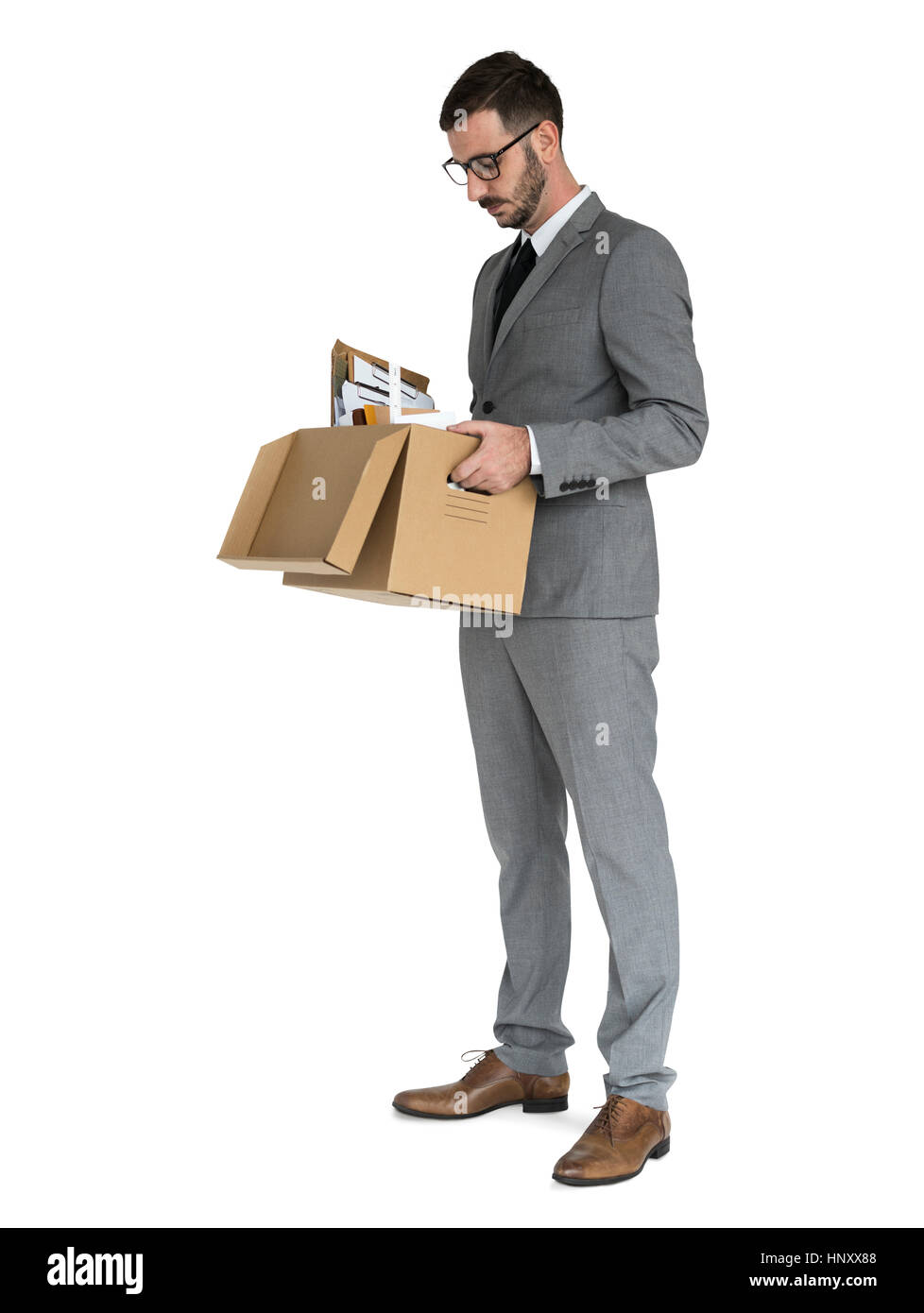 Caucasian Business Man Pack Up Retrenched Stock Photo - Alamy
