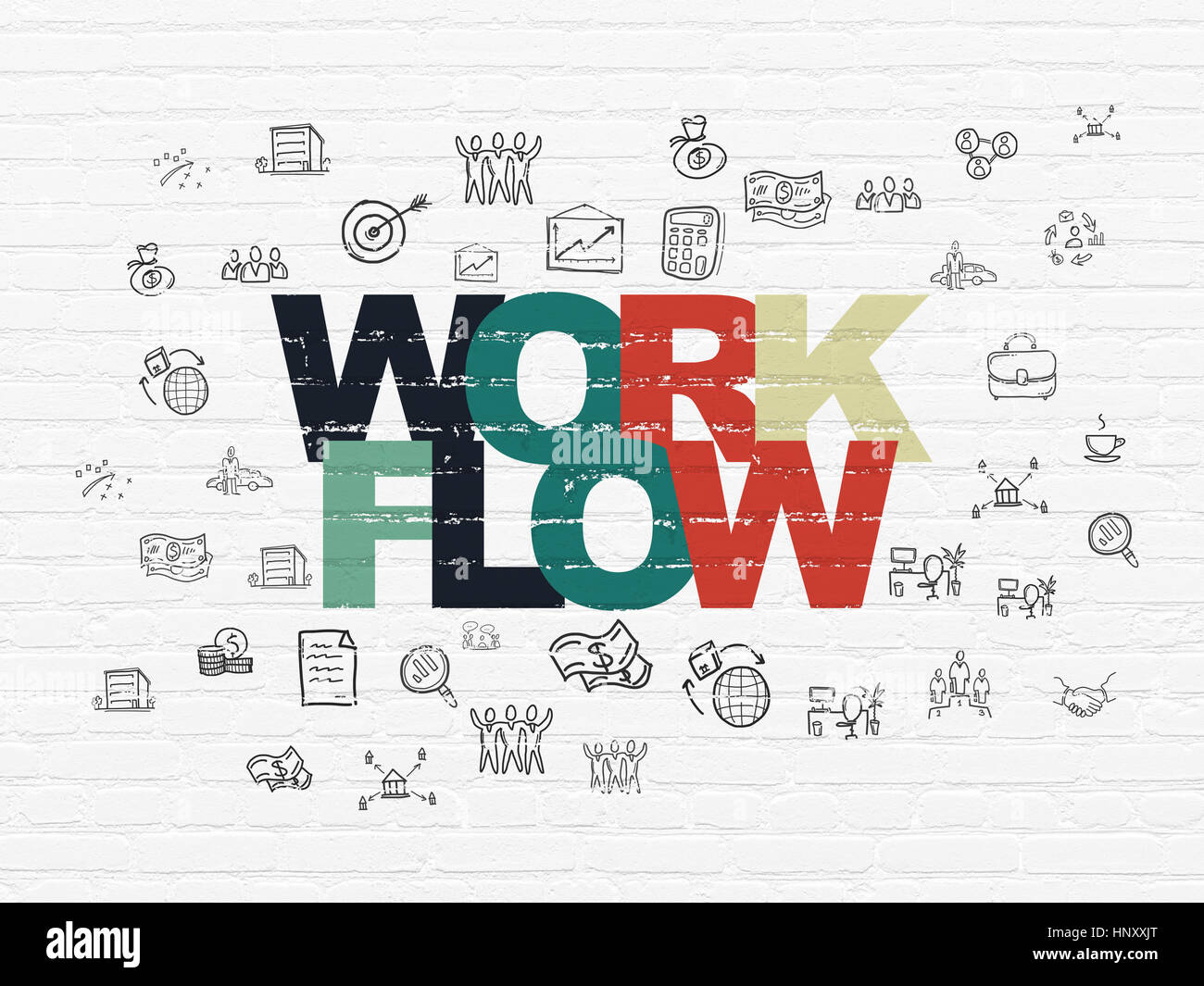 Finance concept: Workflow on wall background Stock Photo - Alamy