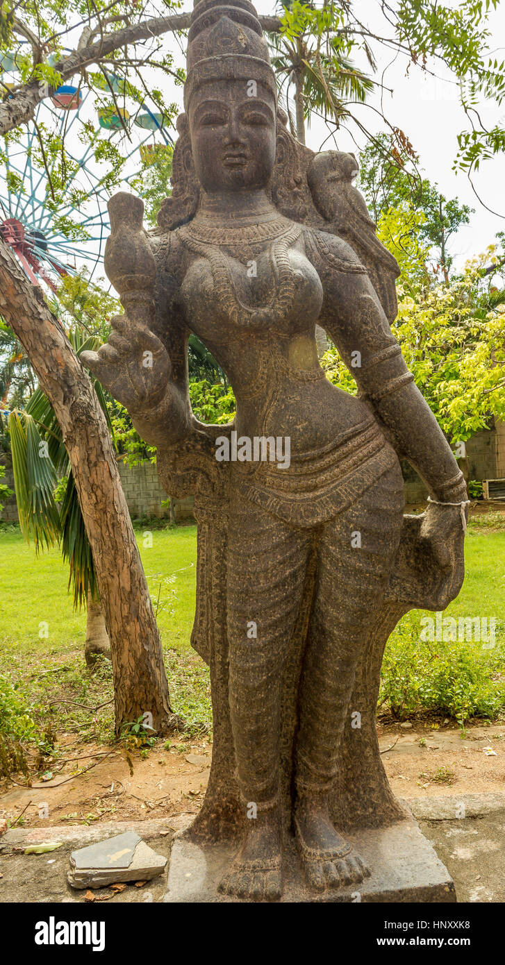 Close up view of ancient indian women sculpture, Chennai, Tamilnadu ...