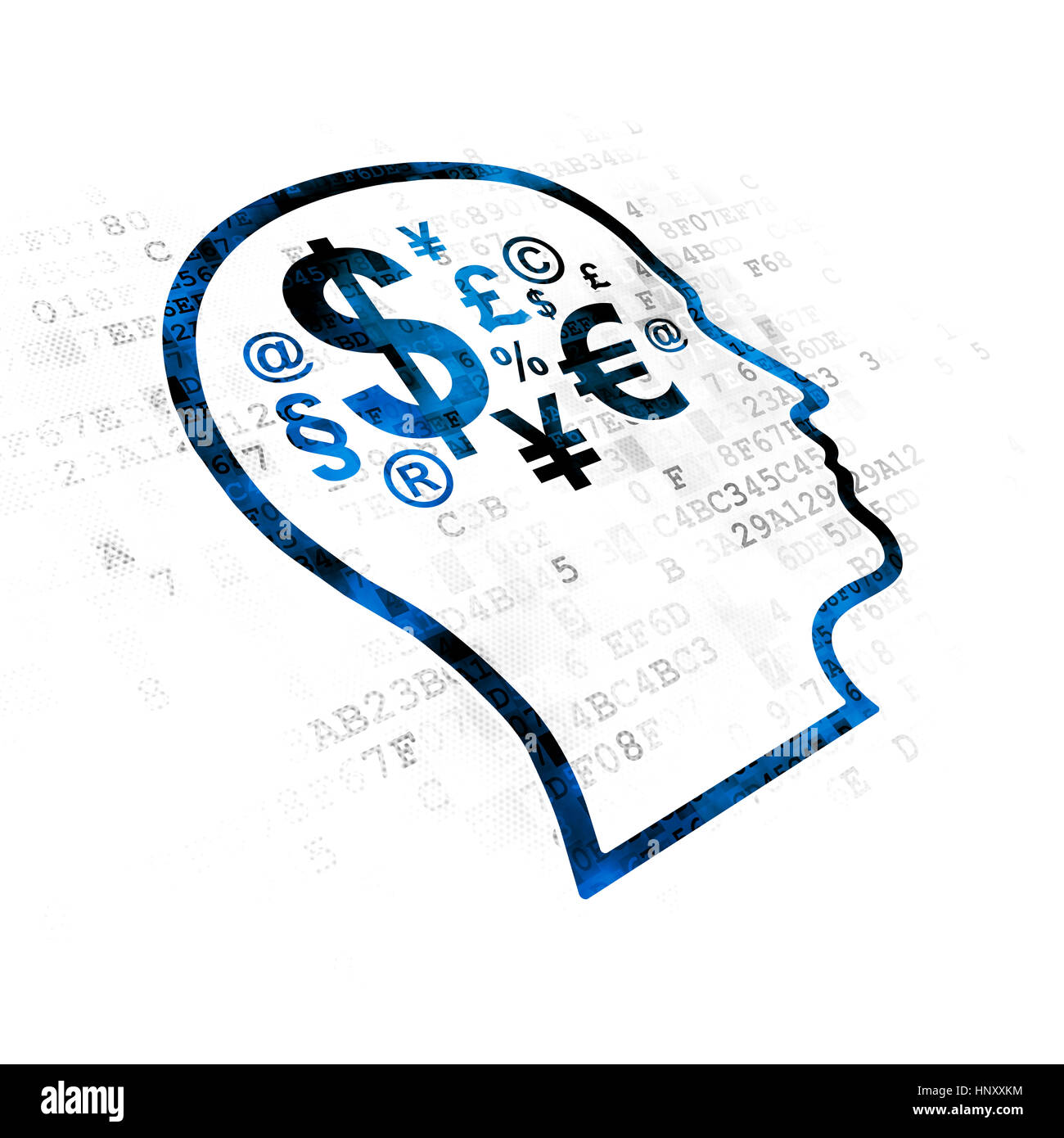 Finance concept: Head With Finance Symbol on Digital background Stock ...