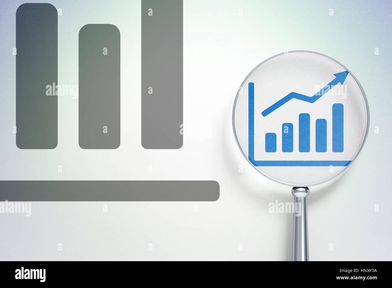 Advertising concept: Growth Graph with optical glass on digital ...