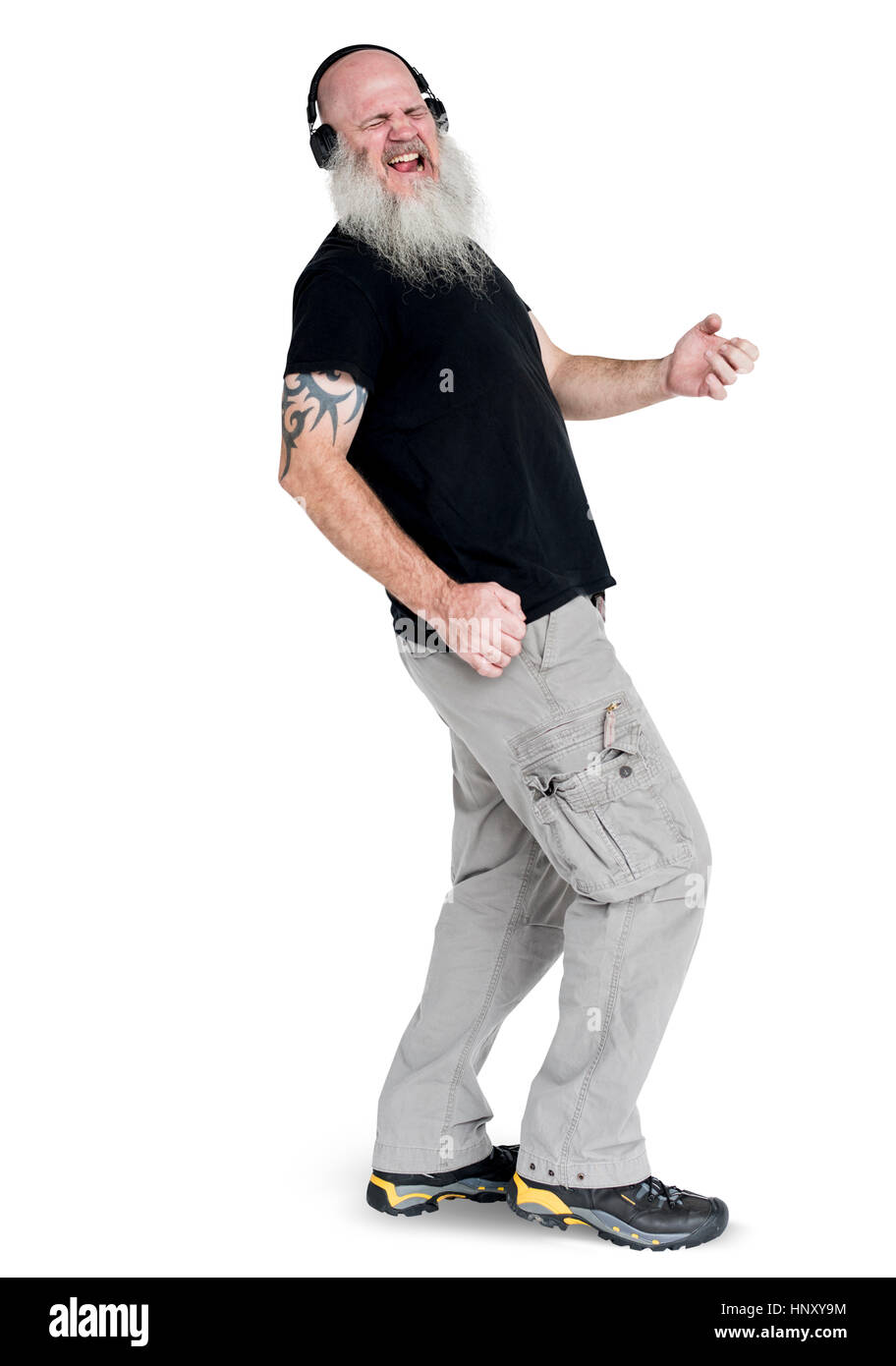 Bearded rocker guy playing air guitar portrait Stock Photo - Alamy