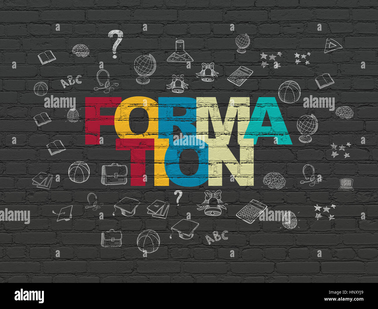 Learning concept: Formation on wall background Stock Photo - Alamy