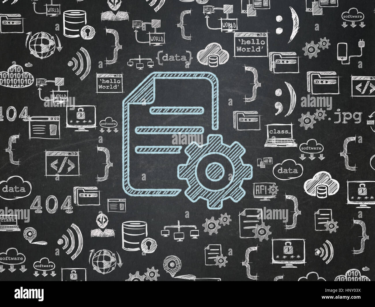 Programming concept: Gear on School board background Stock Photo - Alamy