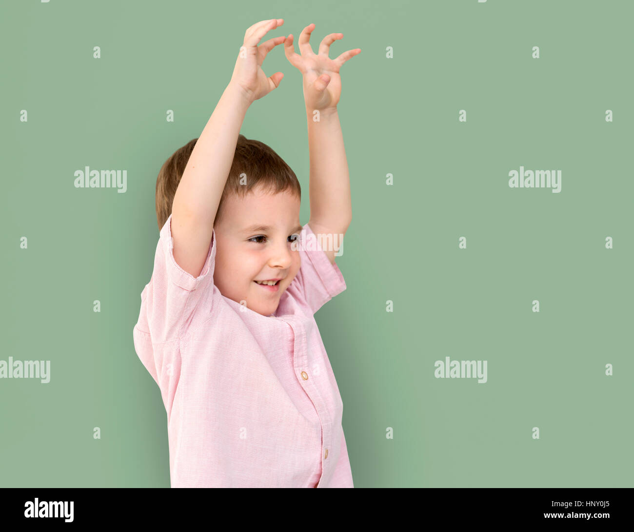 Little Boy Hands Up Cute Adorable Cheerful Stock Photo - Alamy