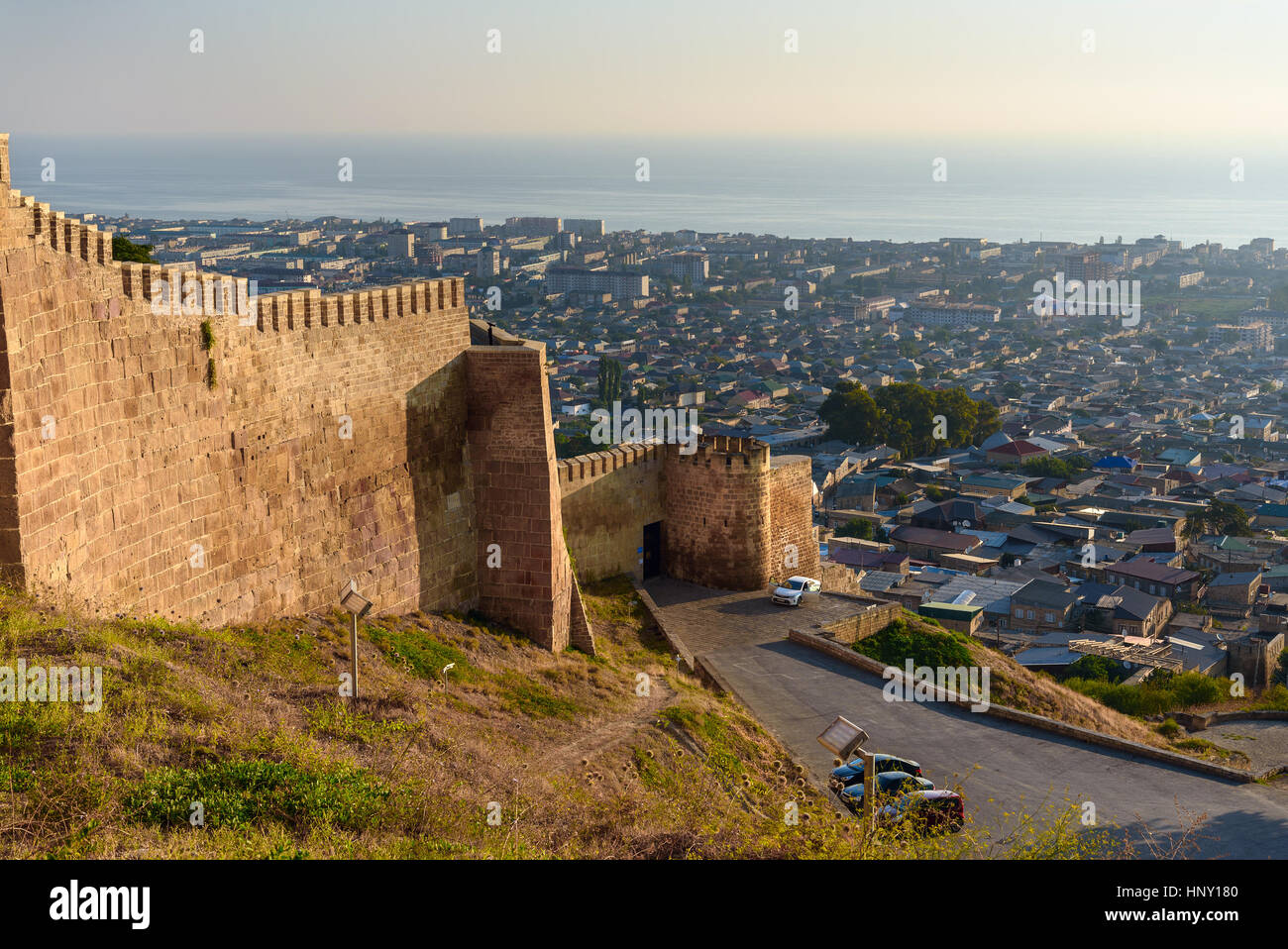 Wall of Naryn-Kala fortress View of Derbent city. Republic of Dagestan ...