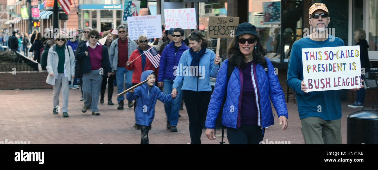 Marchers during protest of president Trump's policies in Boulder ...