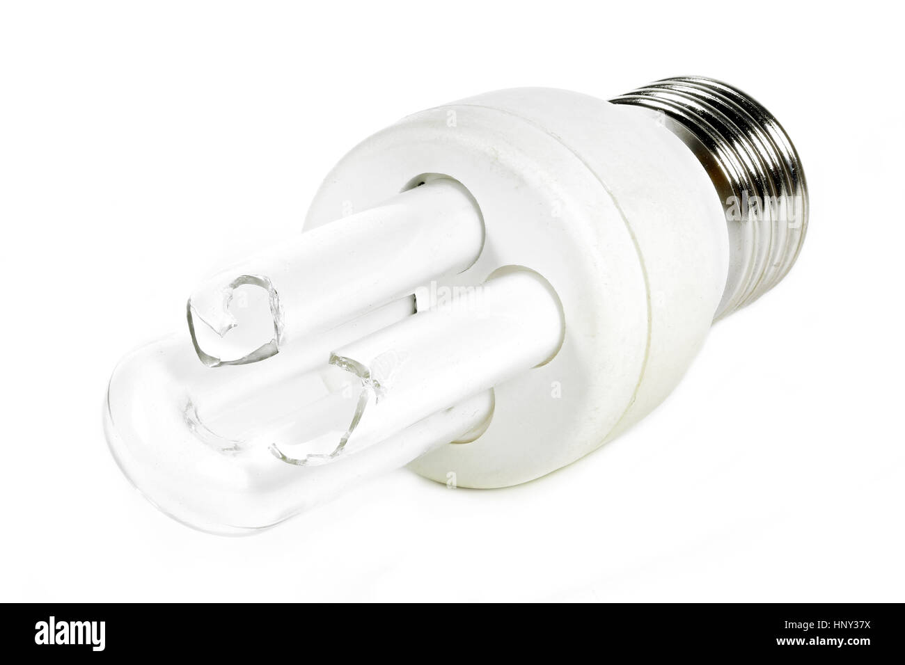 broken tubular-type compact fluorescent lamp isolated on white ...