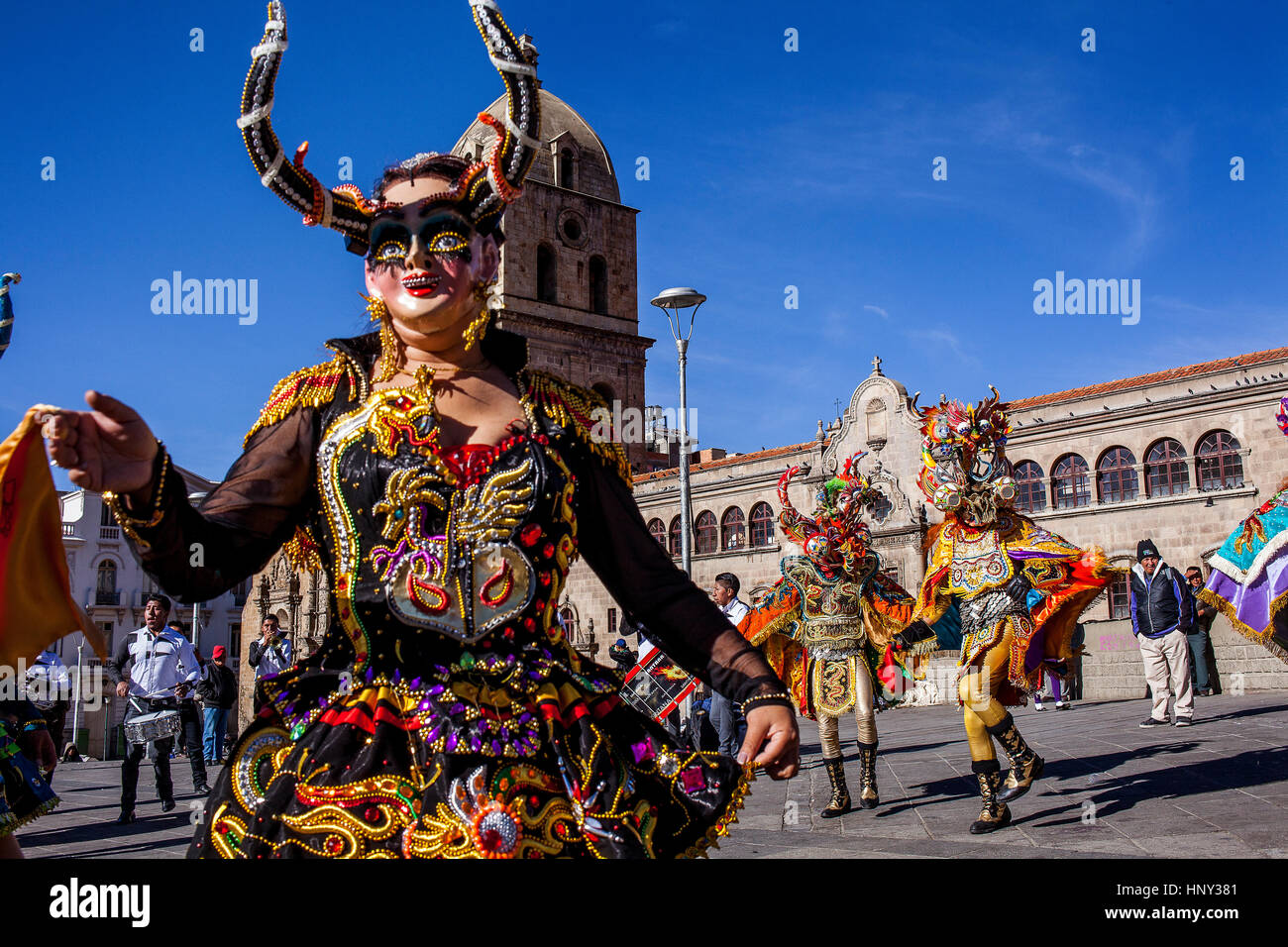 Fiesta del Gran Poder, Plaza San Francisco, in background San Francisco ...
