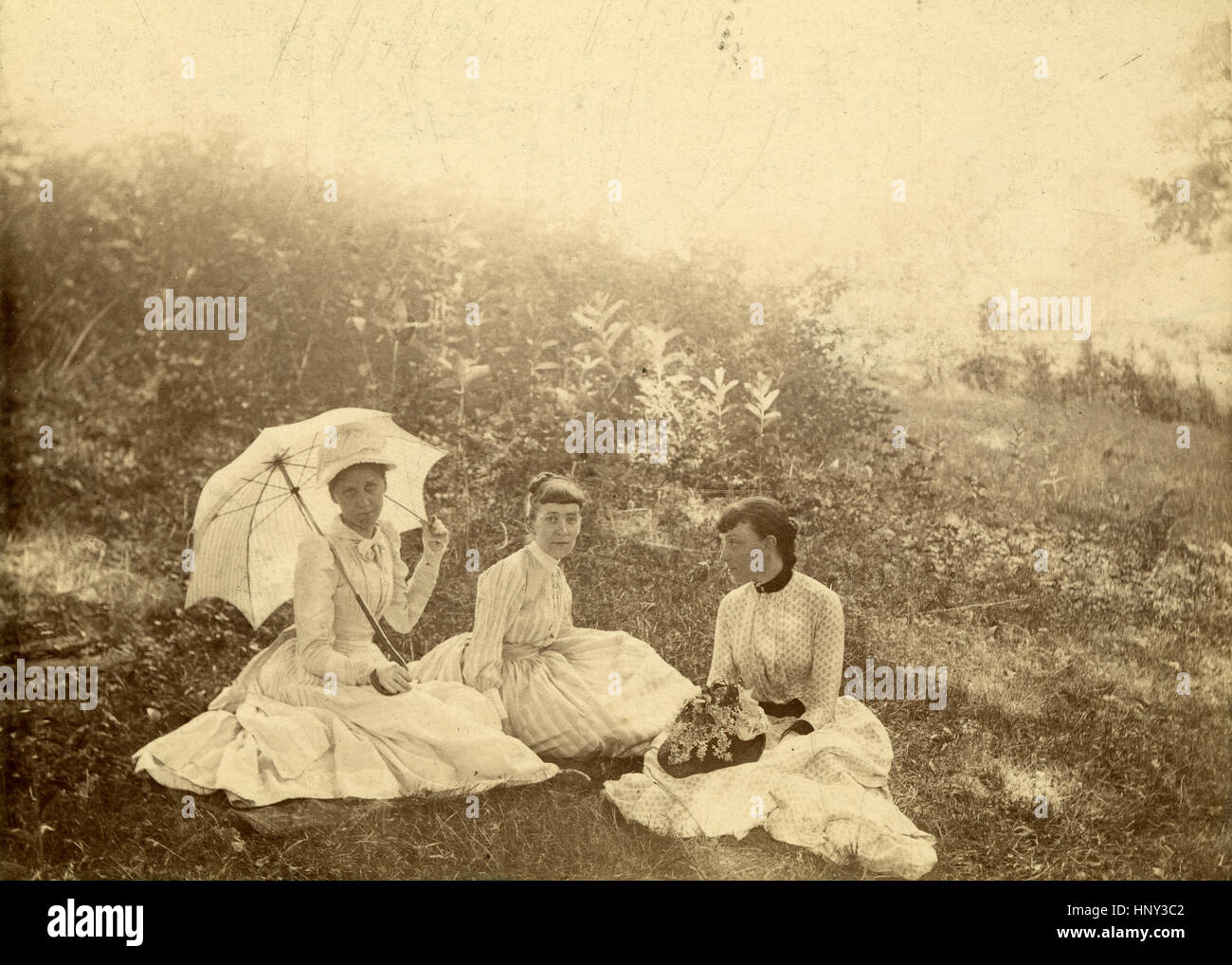 Antique c1890 photograph, three Victorian women in a field. Location ...