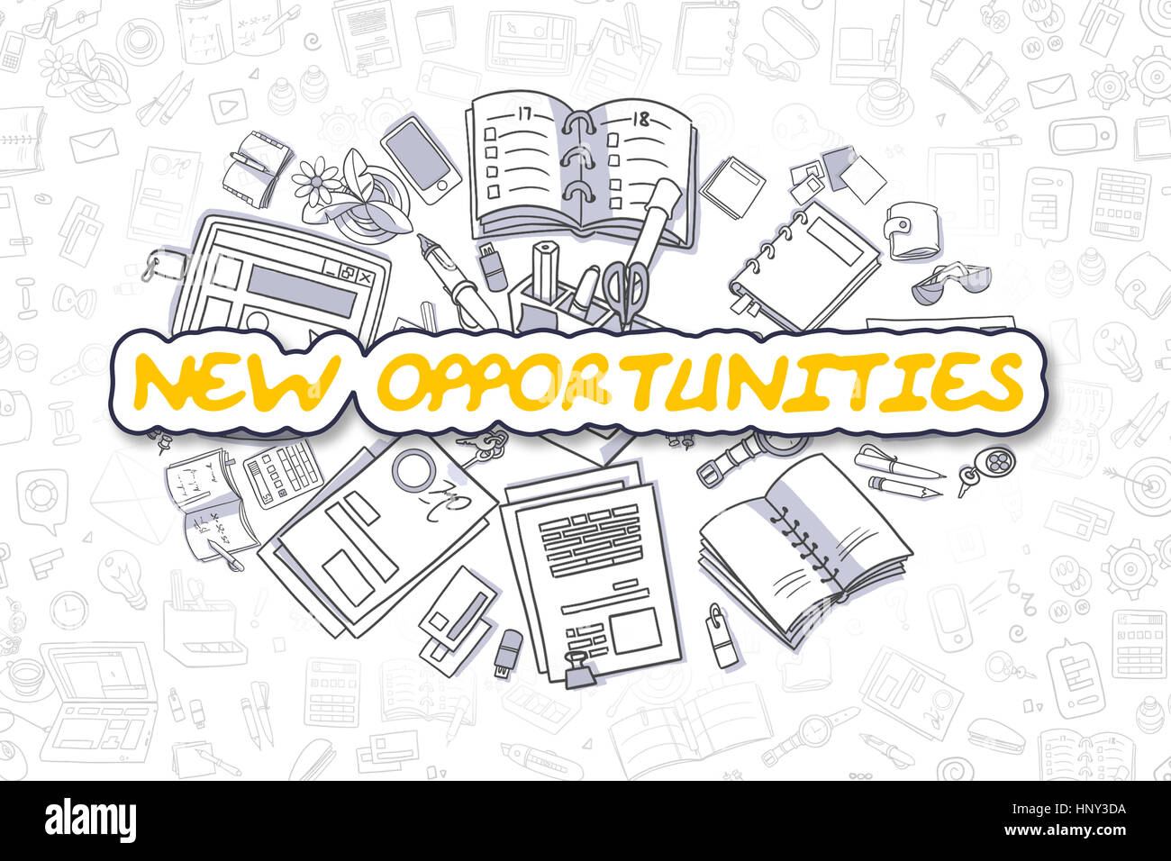 New Opportunities - Cartoon Yellow Word. Business Concept Stock Photo ...