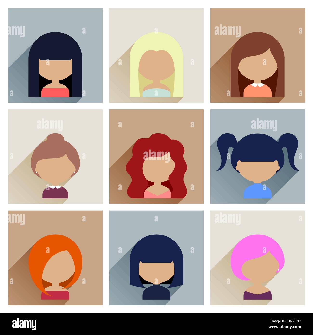 Colorful Avatars Icons Set in Flat Style with Long Shadow Stock Vector ...