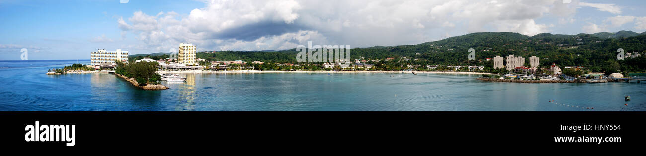 The panoramic view of Ocho Rios town beach with resort buildings Stock ...