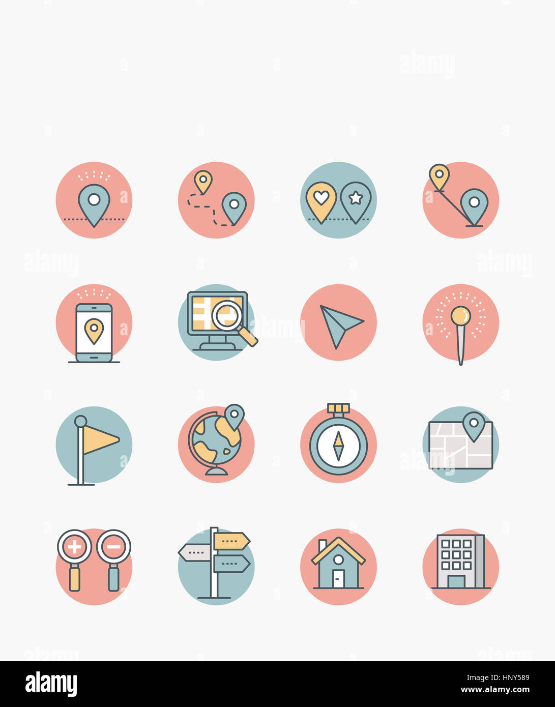 Various icons related to map Stock Photo - Alamy