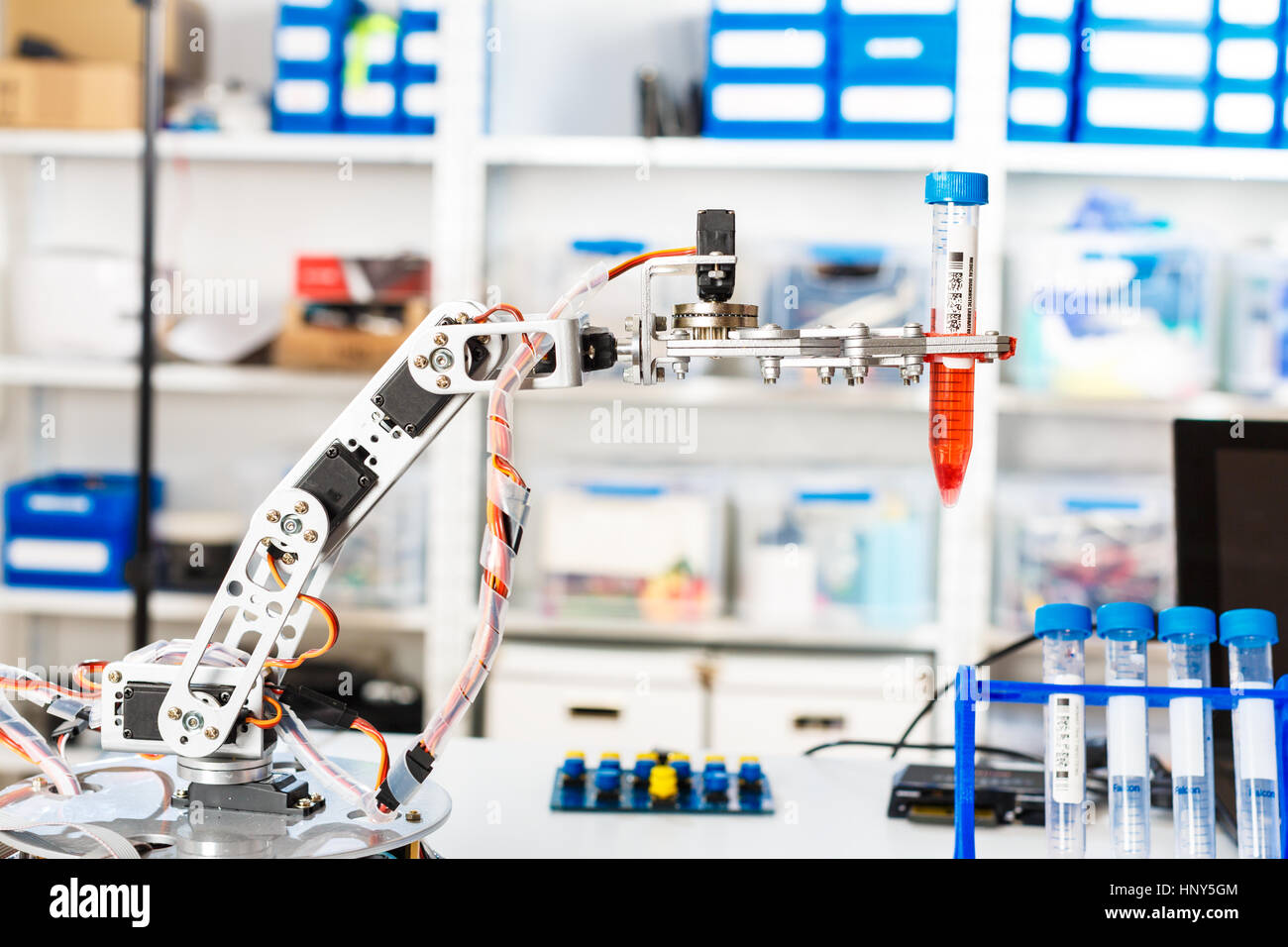 Model of industrial robot manipulator, robot arm with test tube Stock ...