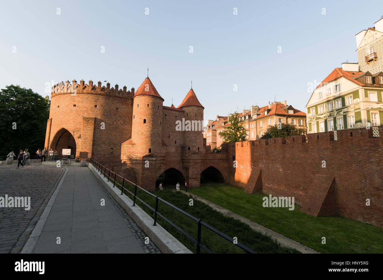 The Barbican and the remains of a well preserved medieval city wall on ...