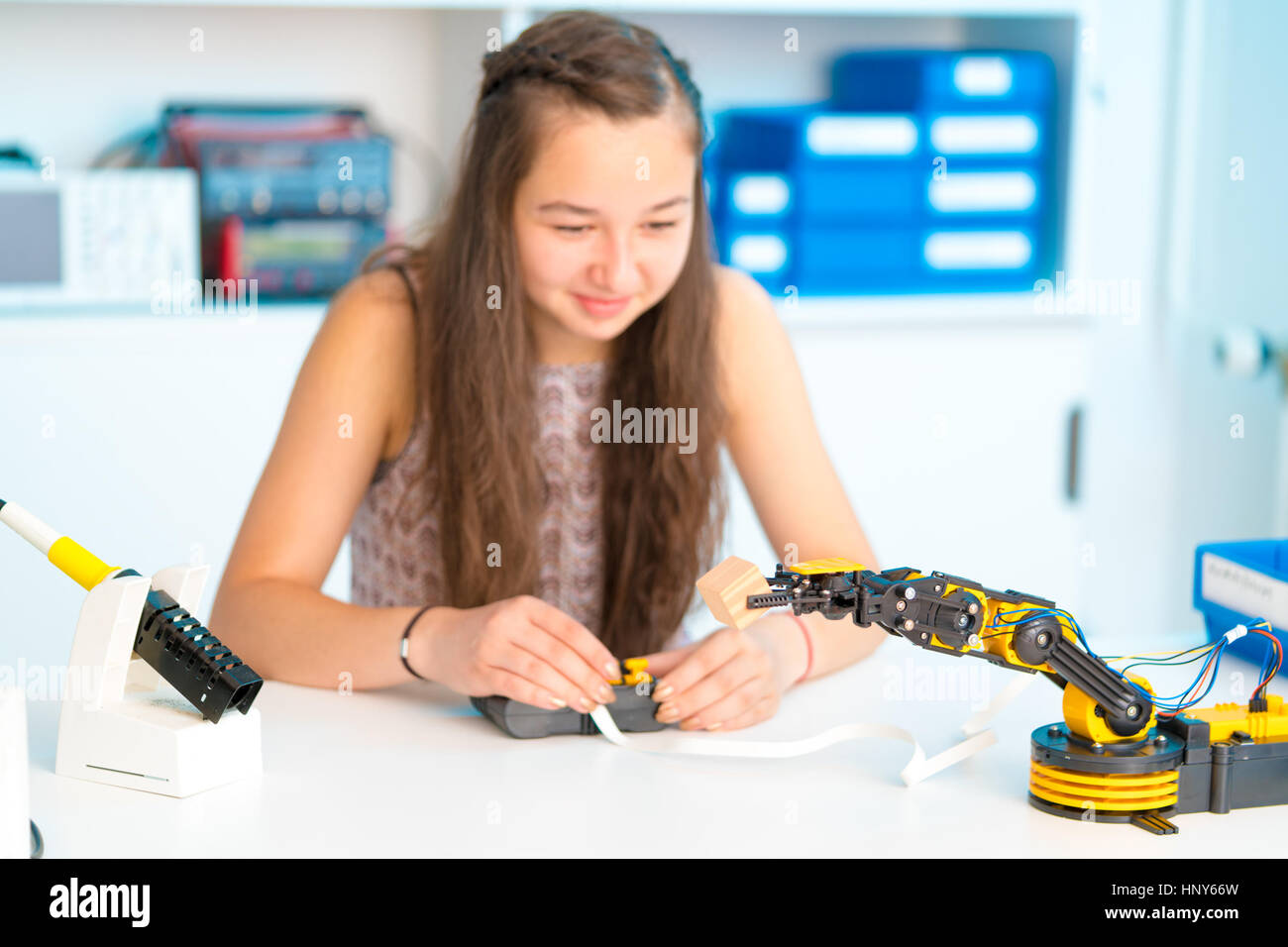 Teen girl in robotics laboratory, school class Stock Photo - Alamy