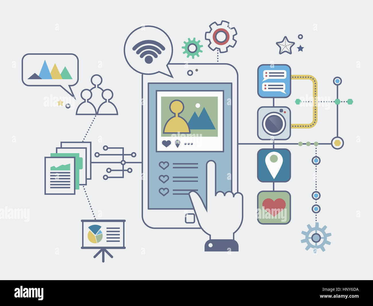 Mobile communication with sns illustration hi-res stock photography and ...