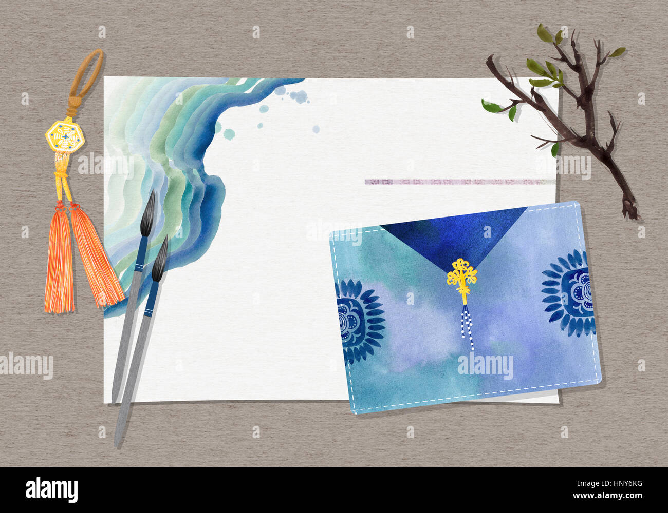 Traditional Korean objects in illustration Stock Photo - Alamy