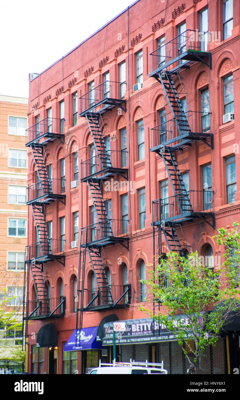 Building with external fire exit in Manhattan, New York City Stock ...