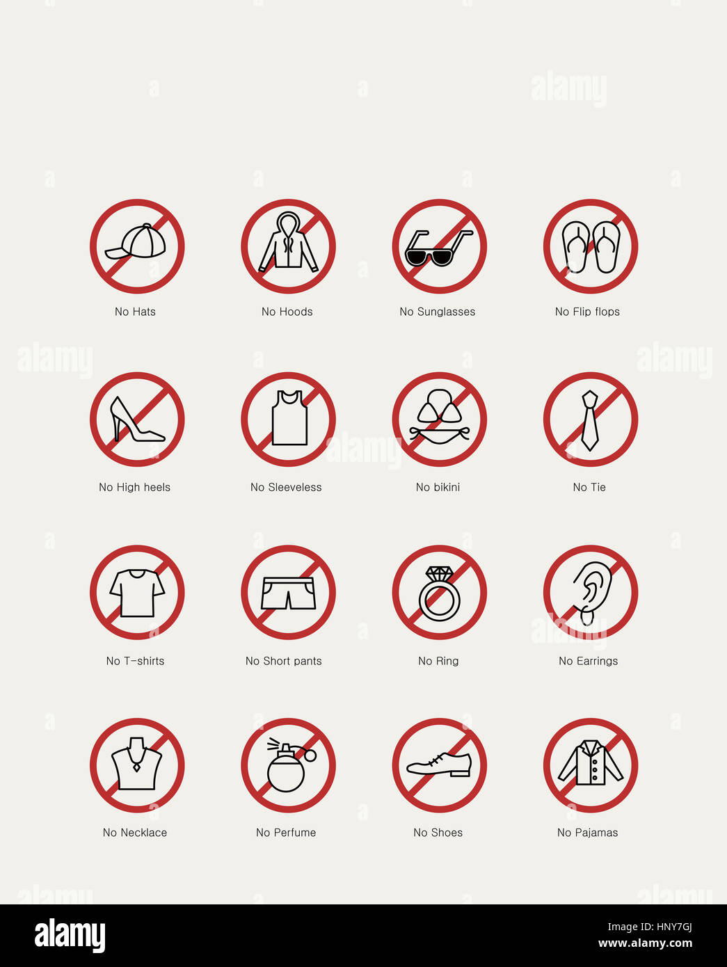 Various prohibition icons related to clothing Stock Photo - Alamy