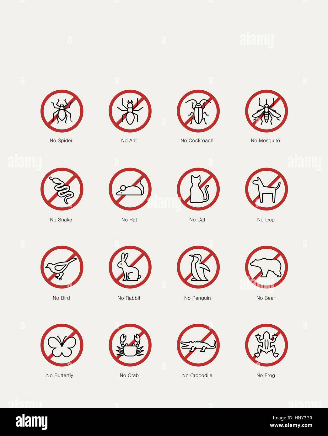 Various prohibition icons of animals Stock Photo - Alamy