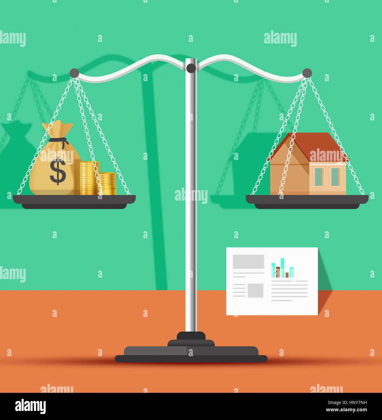 Balance of money and house Stock Photo - Alamy