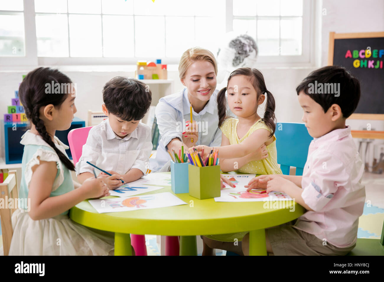 English class at kindergarten indoors hi-res stock photography and ...