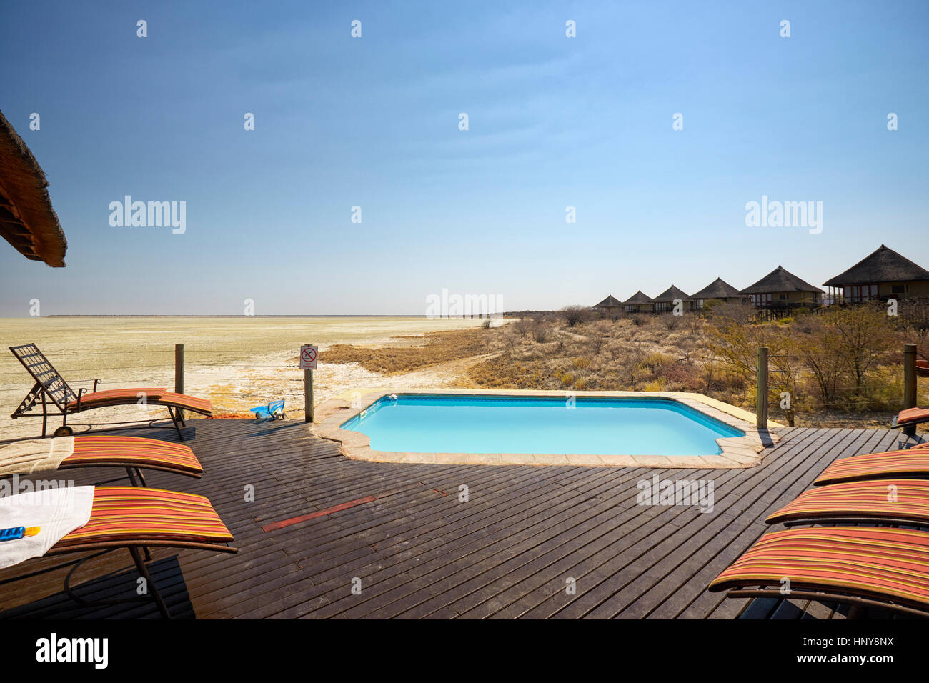 Outdoor swimming pool at Onkoshi camp, Etosha National Park, Namibia ...