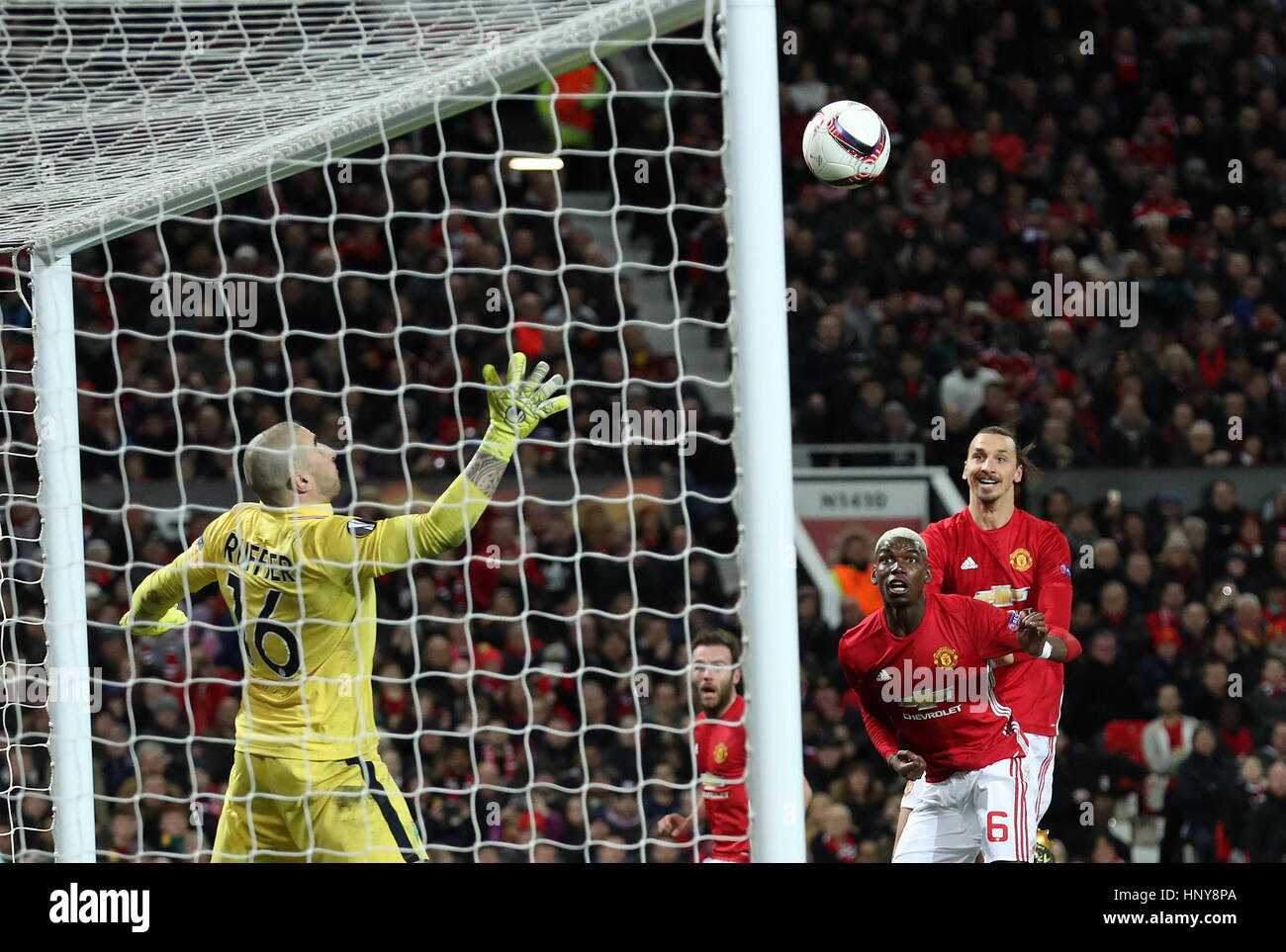Manchester United's Paul Pogba's header hits the bar during the UEFA ...