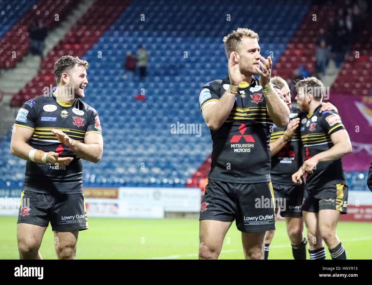 Salford Red Devils' Lee Mossop (front) celebrates at fulltime during ...