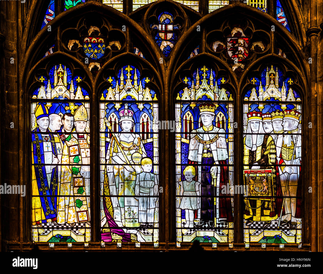 Stained glass window at Canterbury cathedral, England, of Queen ...