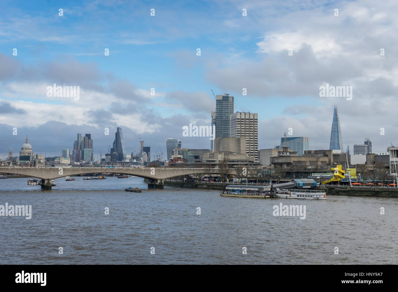 River Thames looking towards the City of London from the Embankment ...