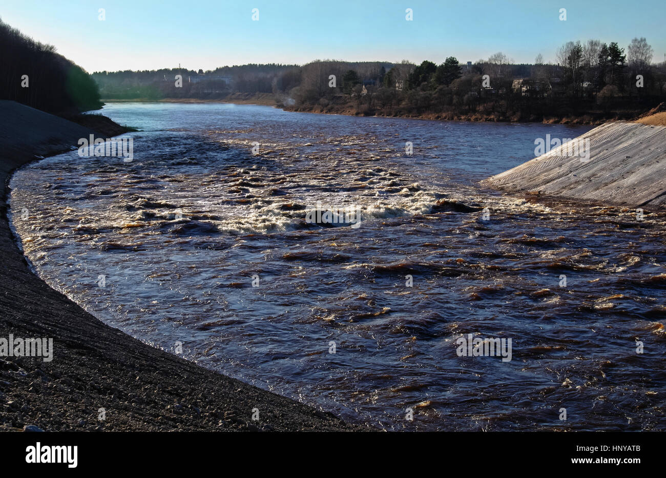 Construction of Vitebsk hydroelectric power station.View on the exit of ...