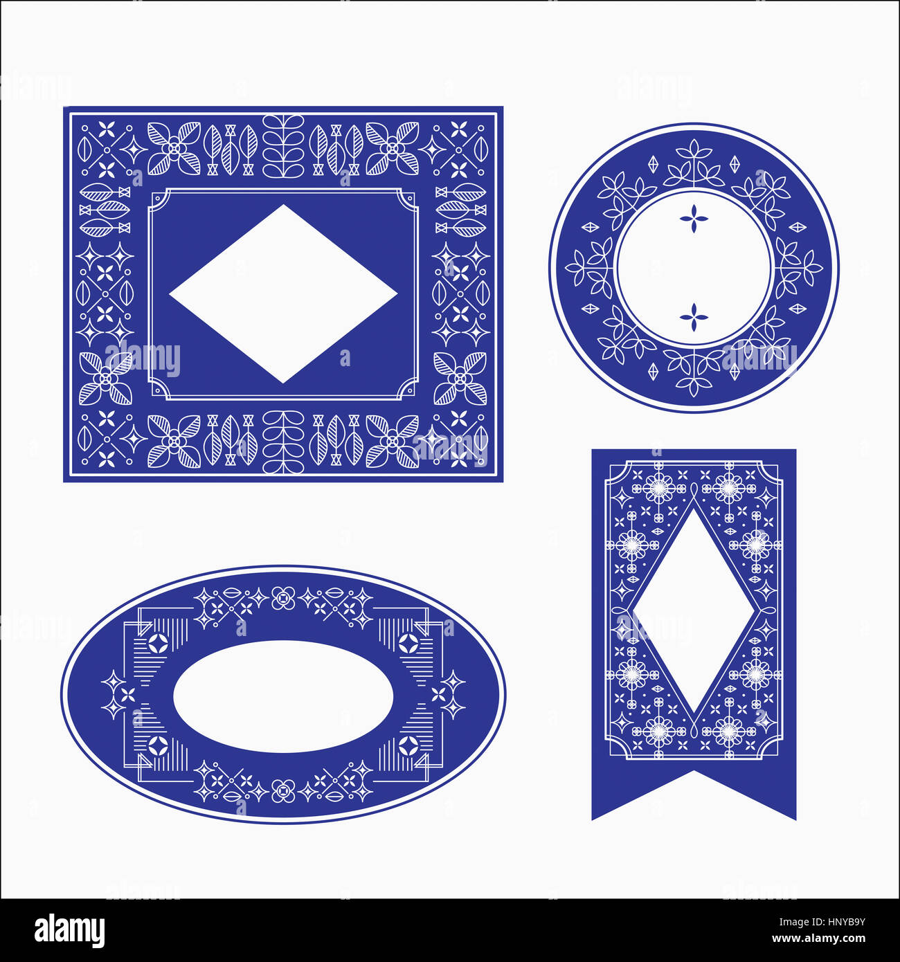 Blue labels with flower patterns Stock Photo - Alamy