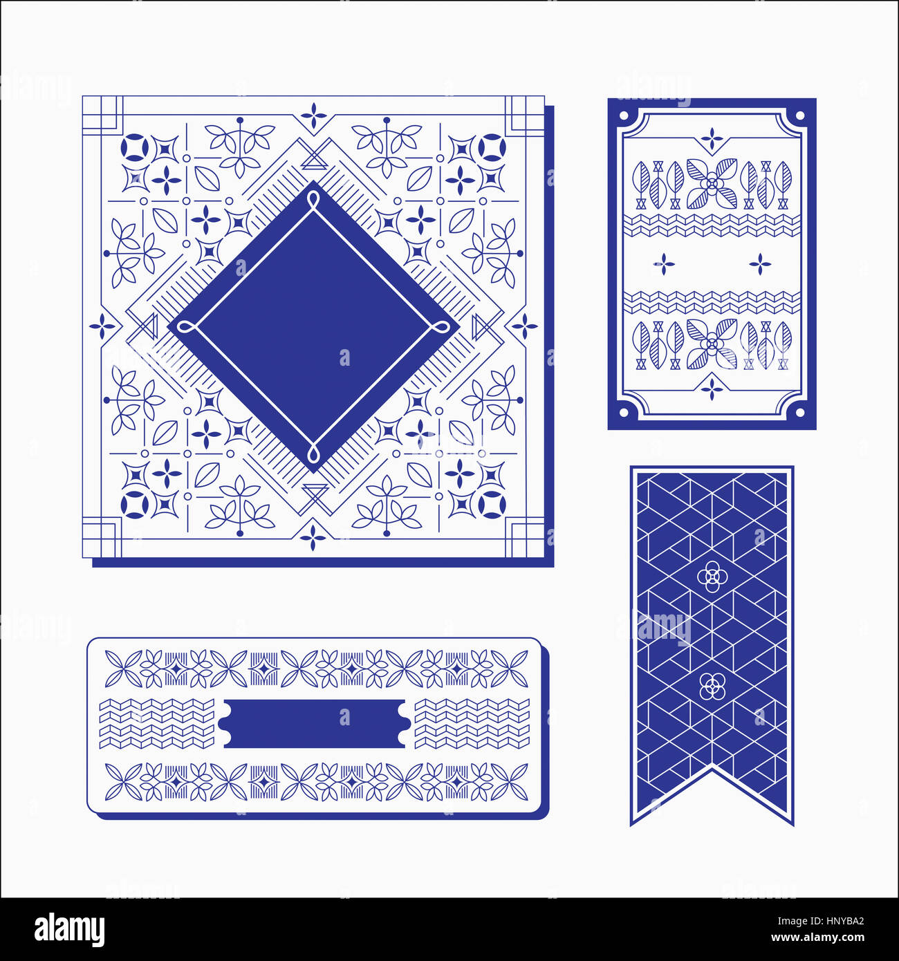 Blue labels with flower patterns Stock Photo - Alamy