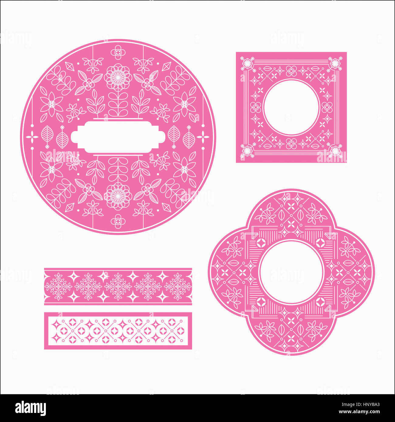 Pink labels with flower patterns Stock Photo - Alamy