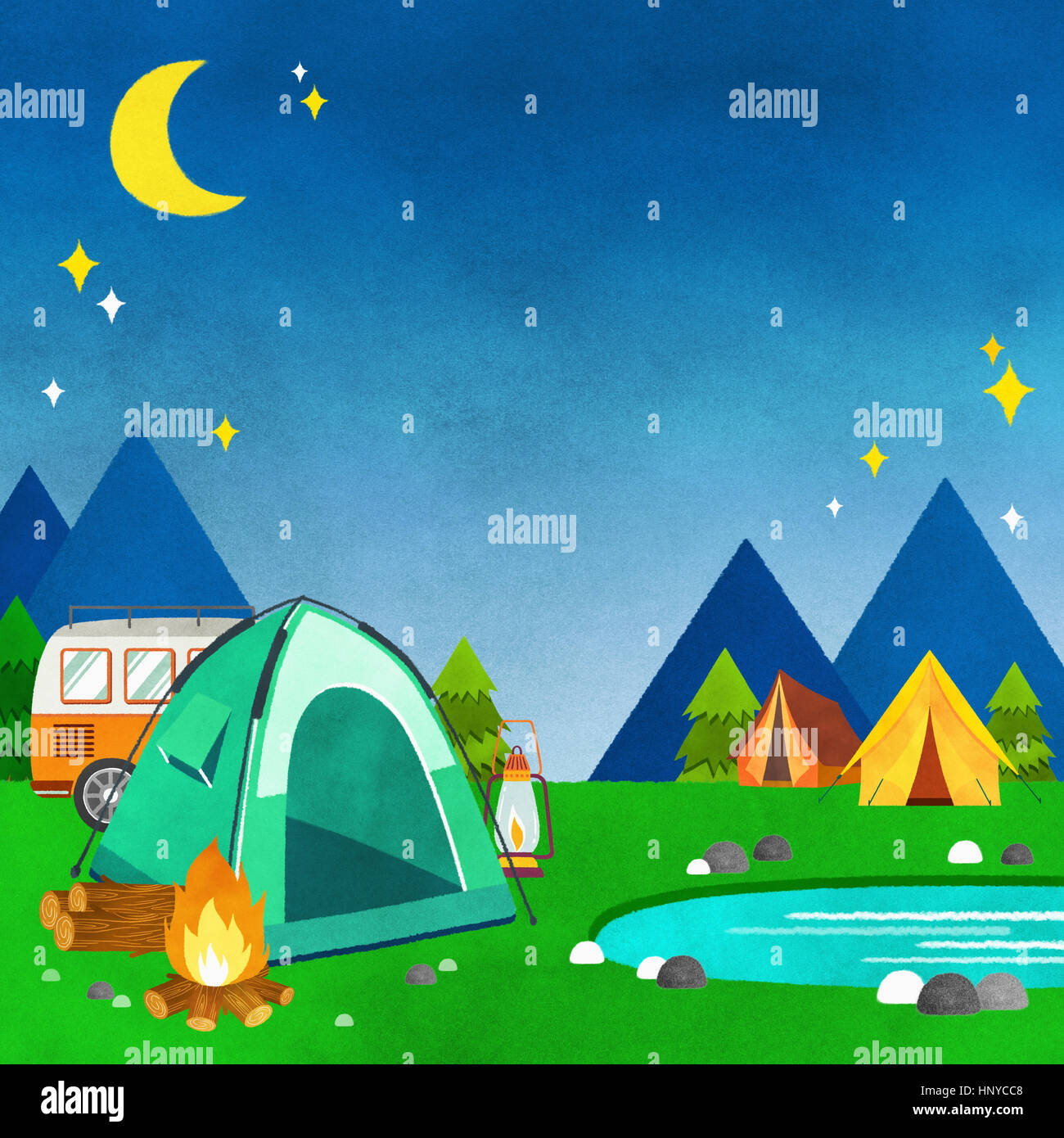 Night view of camping ground Stock Photo - Alamy