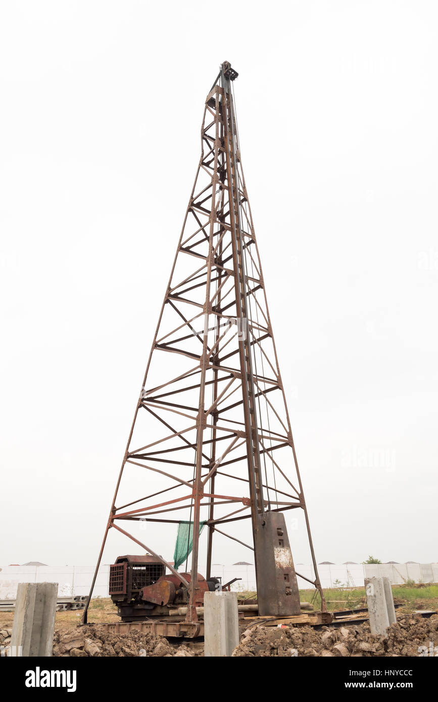 Isolate on white background. Piling works machine in construction site ...