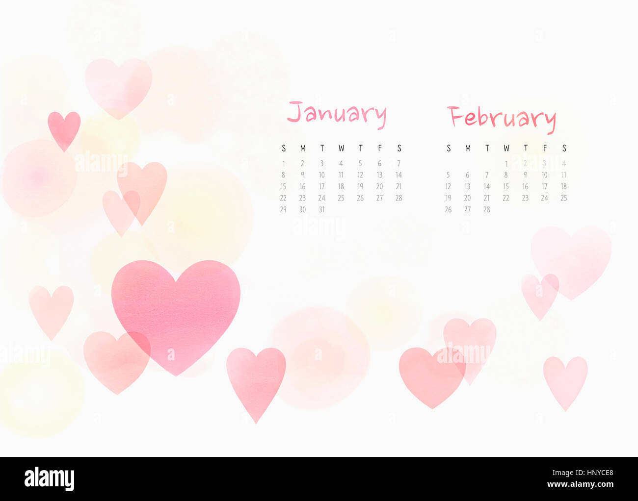 Calendar background with pink hearts Stock Photo - Alamy