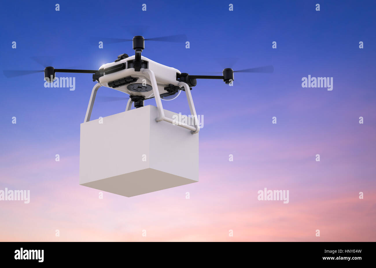 3d rendering delivery drone with white box Stock Photo - Alamy
